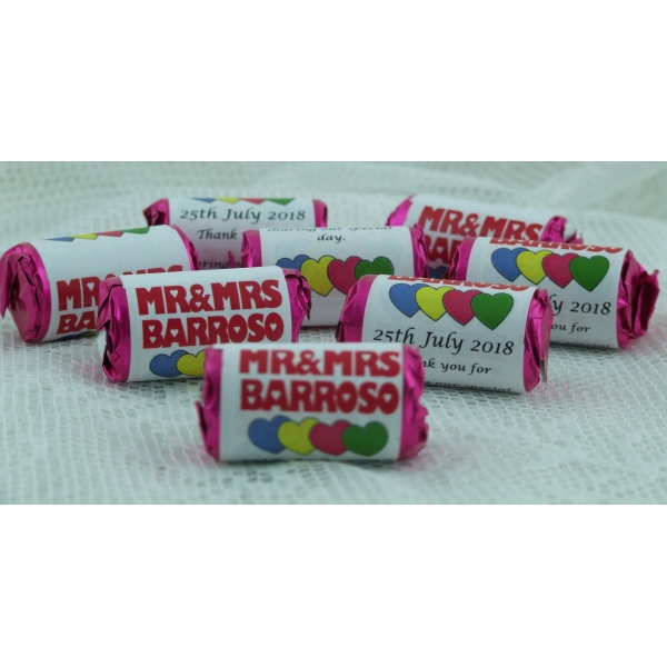 48 Personalised Love Heart Rolls, 6 lines of text - Favour Fairy