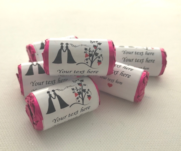 48 Personalised Love Heart Rolls, Bride & Bride - Favour Fairy